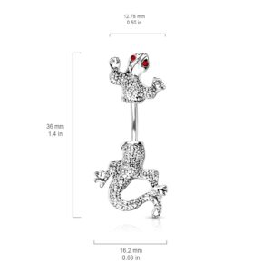 Pierced Owl 14GA 316L Surgical Steel Gemmed Lizard Chameleon Gecko In and Out Belly Button Ring (Blue)