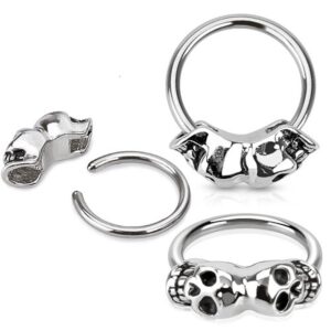 16g, 14g twin skull 316l surgical steel captive bead ring - sold individually (14g)