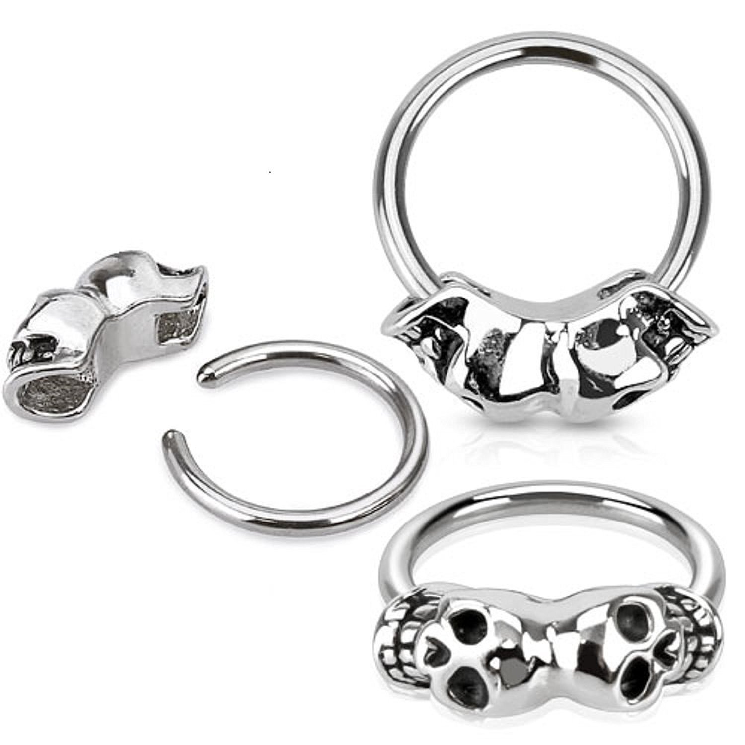 16G, 14G Twin Skull 316L Surgical Steel Captive Bead Ring - Sold Individually (14G)