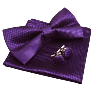 alizeal mens solid mini squares formal banded pre-tied bow ties set-dark purple