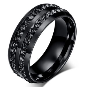 men's women's 8mm wedding bands engagement ring stainless steel channel cz promise rings for him black size 9