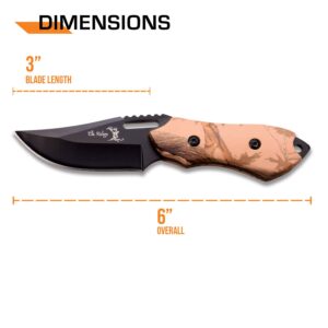 Elk Ridge - Outdoors Fixed Blade Knife - 6-in Overall, 3-in Black Stainless Steel Blade, Camo Coated Wood Handle, 1680D Nylon Sheath - Hunting, Camping, Survival - ER-562BC