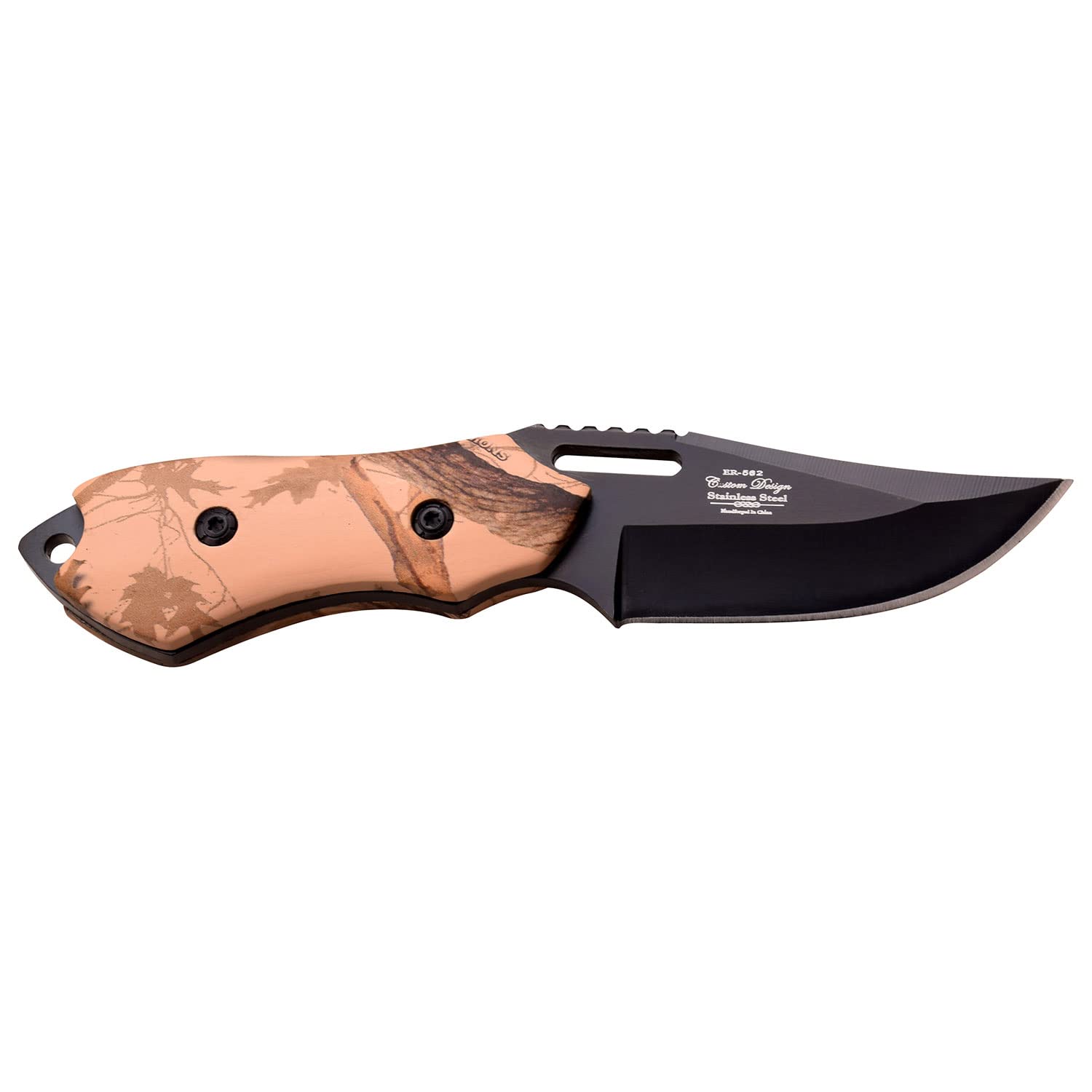 Elk Ridge - Outdoors Fixed Blade Knife - 6-in Overall, 3-in Black Stainless Steel Blade, Camo Coated Wood Handle, 1680D Nylon Sheath - Hunting, Camping, Survival - ER-562BC