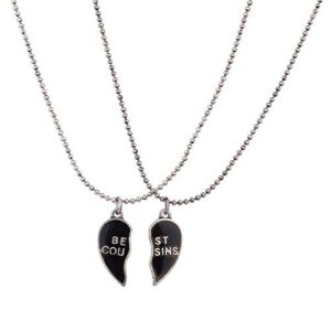 lux accessories burnish silver best cousins mood detachable heart necklace set (2pc)