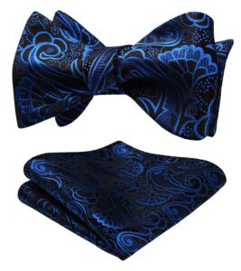 hisdern bow ties for men black blue paisley bowties men self tie bow tie and pocket square set classic woven bowtie handkerchief for wedding party