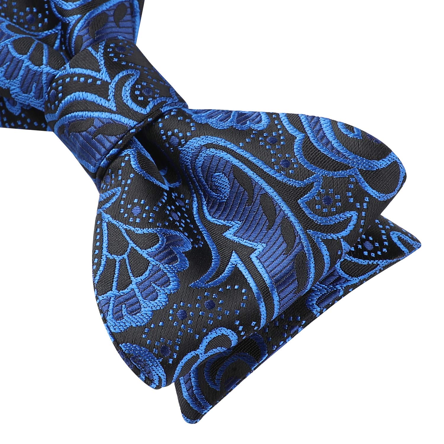 HISDERN Bow Ties for Men Black Blue Paisley Bowties Men Self Tie Bow Tie and Pocket Square Set Classic Woven Bowtie Handkerchief for Wedding Party