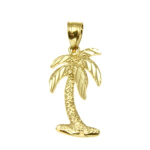 Arthur's Jewelry 14K solid yellow gold medium diamond cut Hawaiian island palm tree charm pendant