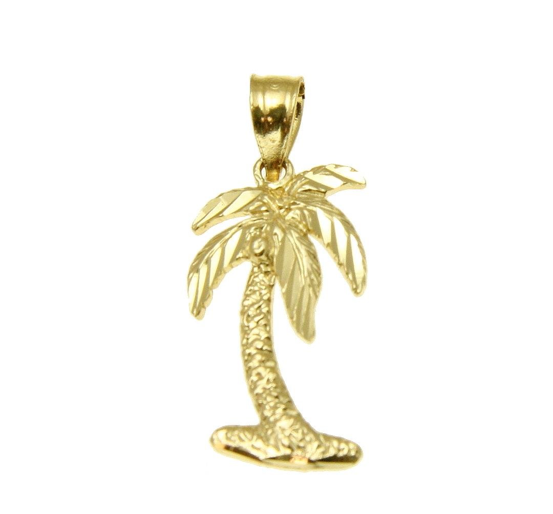 Arthur's Jewelry 14K solid yellow gold medium diamond cut Hawaiian island palm tree charm pendant