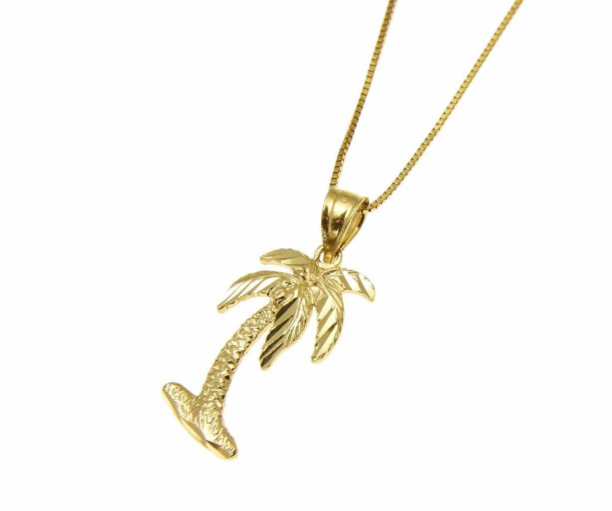 Arthur's Jewelry 14K solid yellow gold medium diamond cut Hawaiian island palm tree charm pendant