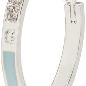 Guess Silvertone Pave Crystal Glass Stone and Light Blue Hoop Earrings