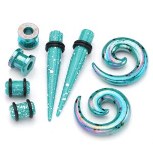 jovivi 8pc stretching kit turquoise green arcylic taper & tunnels & spiral snail plugs expander gauges 0g set