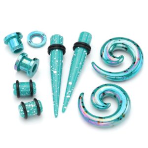 Jovivi 8pc Stretching Kit Turquoise Green Arcylic Taper & Tunnels & Spiral Snail Plugs Expander Gauges 0G Set