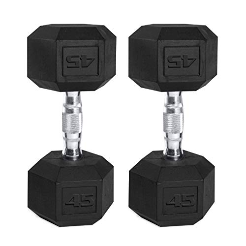 CAP Barbell Coated Hex Dumbbell with Contoured Chrome Handle, 45 Pound Pair