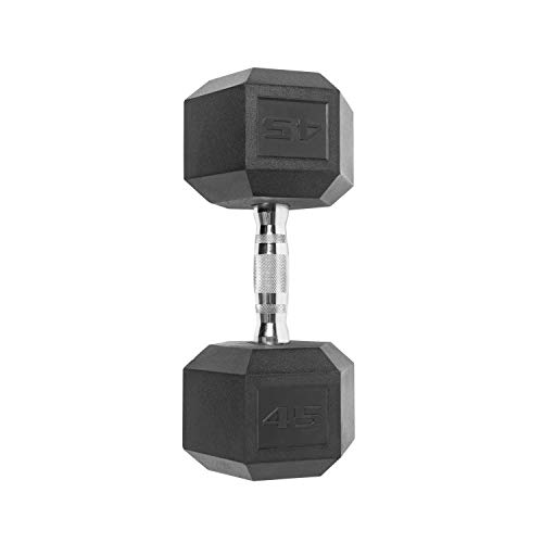 CAP Barbell Coated Hex Dumbbell with Contoured Chrome Handle, 45 Pound Pair