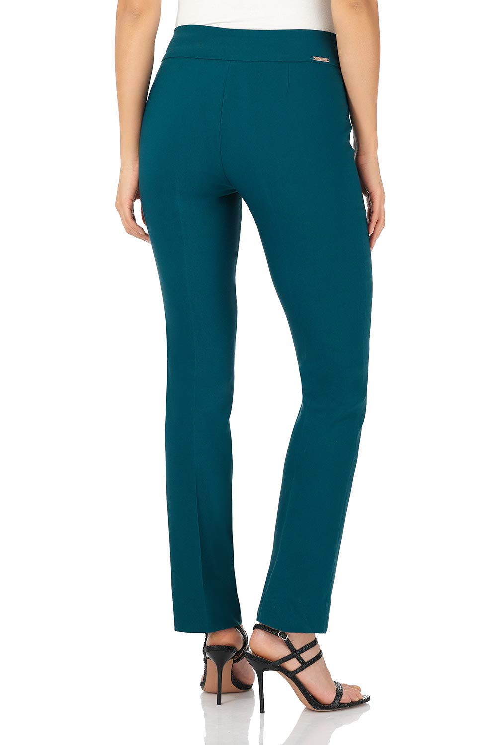 Rekucci Women's Ease Into Comfort Straight Leg Pant with Tummy Control (16 Short, Teal)