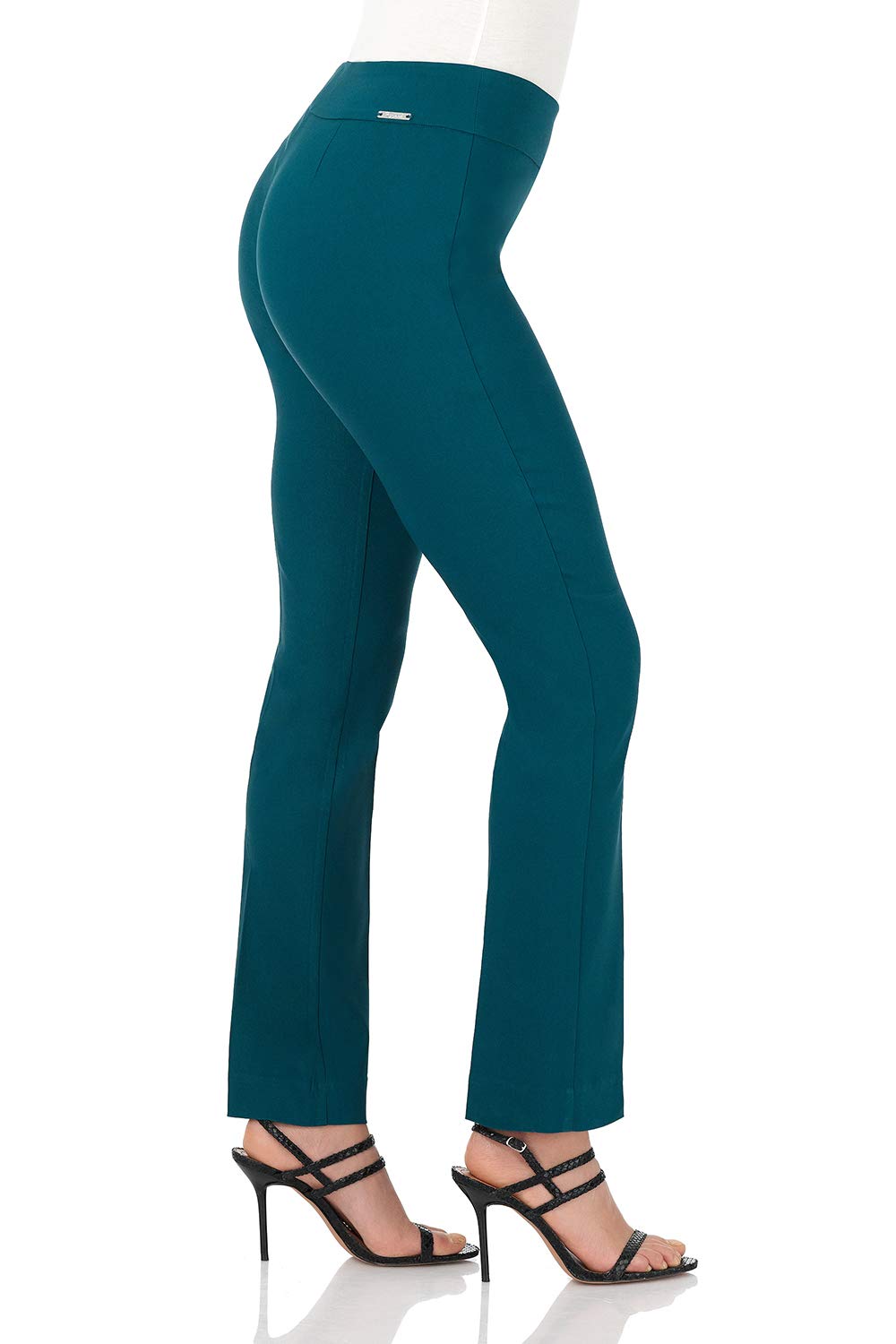 Rekucci Women's Ease Into Comfort Straight Leg Pant with Tummy Control (16 Short, Teal)