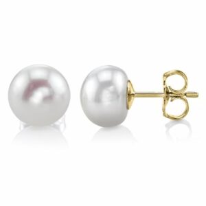 the pearl source 10-11mm white freshwater real pearl earrings for women - 14k gold earrings | hypoallergenic earrings with genuine cultured pearls