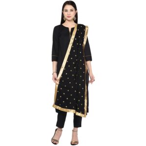 DUPATTA BAZAAR Women's Embroidered Black Chiffon Dupatta