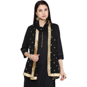 DUPATTA BAZAAR Women's Embroidered Black Chiffon Dupatta