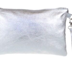 Girly HandBags Womens Genuine Italian Metallic Leather Clutch Bag Silver