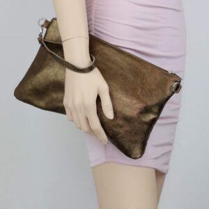 Girly HandBags Womens Genuine Italian Metallic Leather Clutch Bag Silver