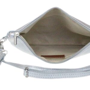 Girly HandBags Womens Genuine Italian Metallic Leather Clutch Bag Silver