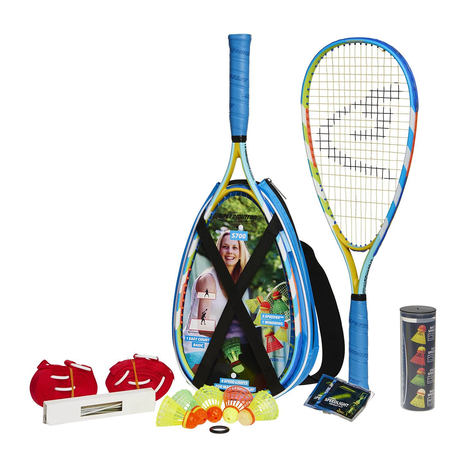 Speedminton S700 Set - Original speed ​​badminton/crossminton all-round set That includes 2 rackets, 5 Speeder tube, Easy Court, bag, blue