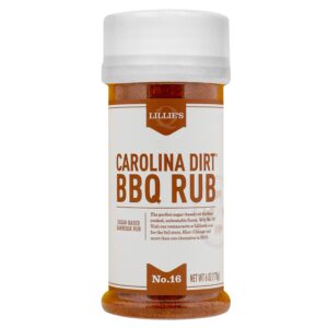 lillie’s q - carolina dirt bbq rub, sugar-based bbq rub, traditional carolina barbeque rub, sweetened blend of southern spices, perfect barbeque seasoning for ribs, pork, & fries (6 oz)