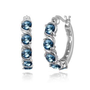 sterling silver london blue topaz s design round hoop earrings for women