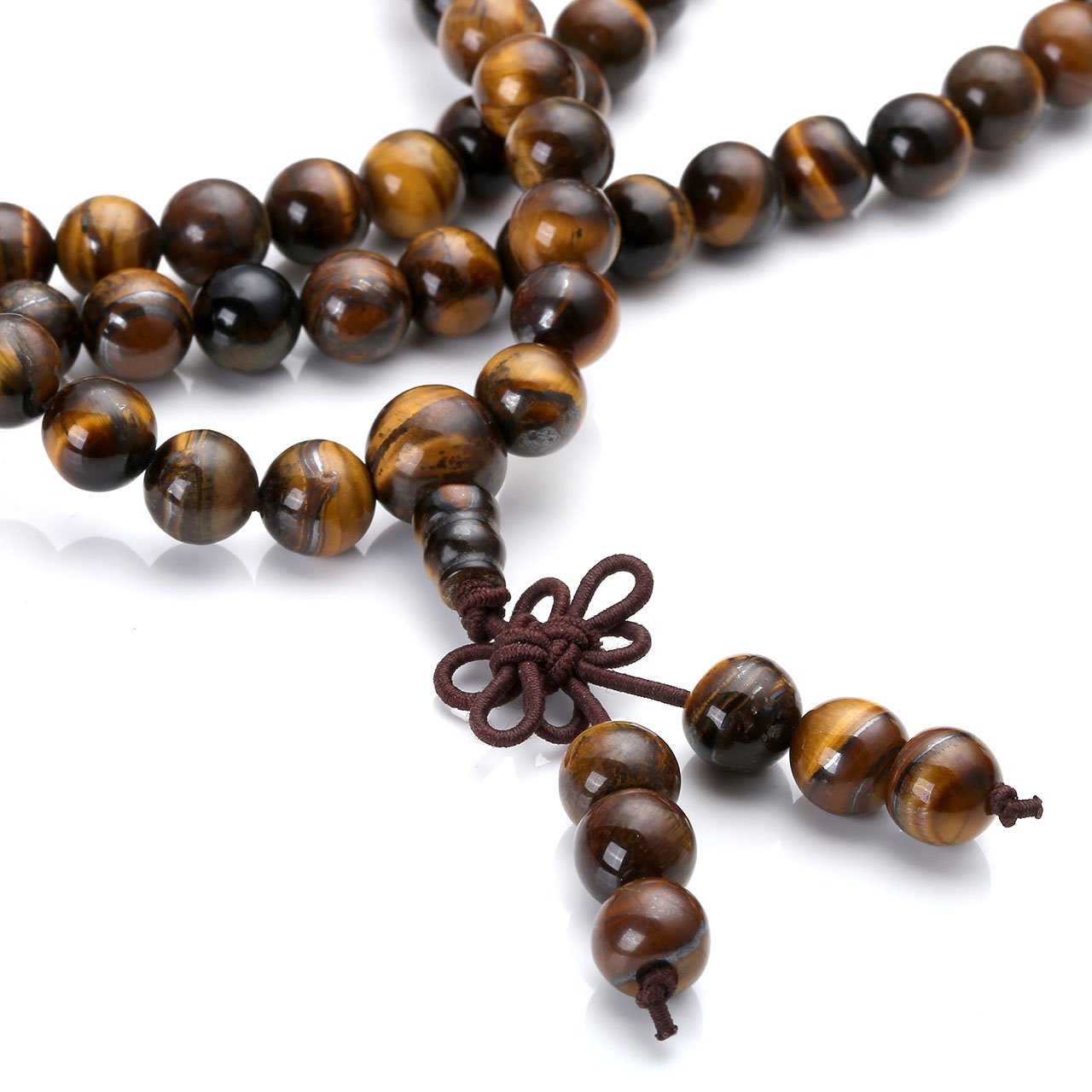 Jovivi Tibetan 8mm 108 Natural Tiger Eye Gemstone Beads Prayer Mala Bracelet Necklace