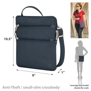 Travelon Anti-Theft Classic Slim Dbl Zip Crossbody Bag, Midnight -360 9 x 10.5 x 1