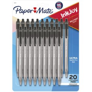 paper mate inkjoy 100rt retractable ballpoint pens, medium point (1.0mm), black, 20 count