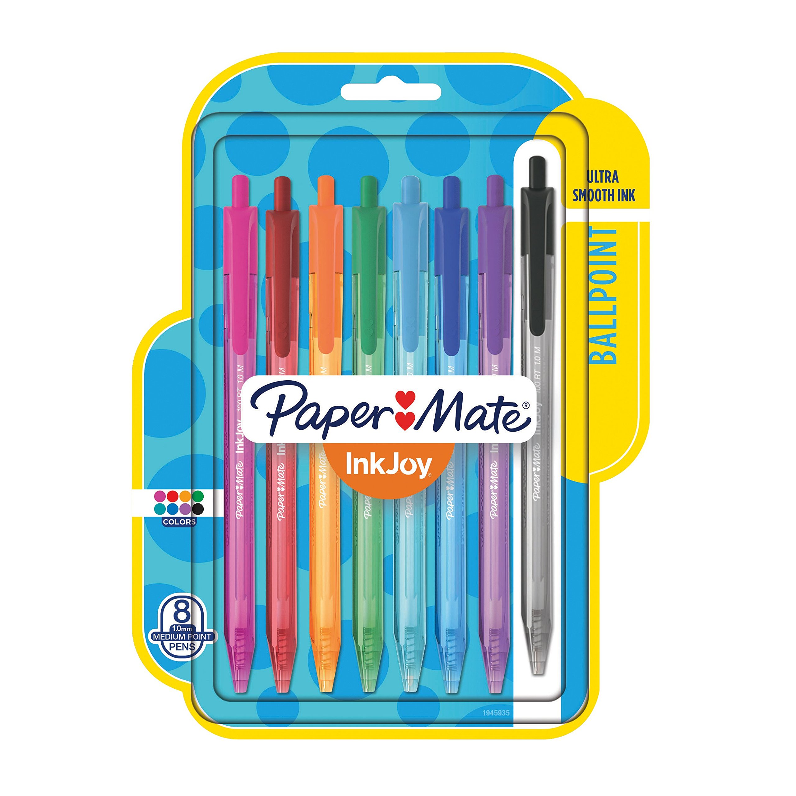 Paper Mate InkJoy 100RT Retractable Ballpoint Pens, Medium Point, Assorted Ink, 8 Pack (1945935)