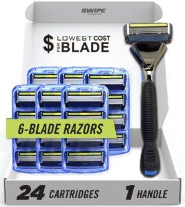 swipe premium men's 6-blade razor kit (flex head handle + 24 refills)