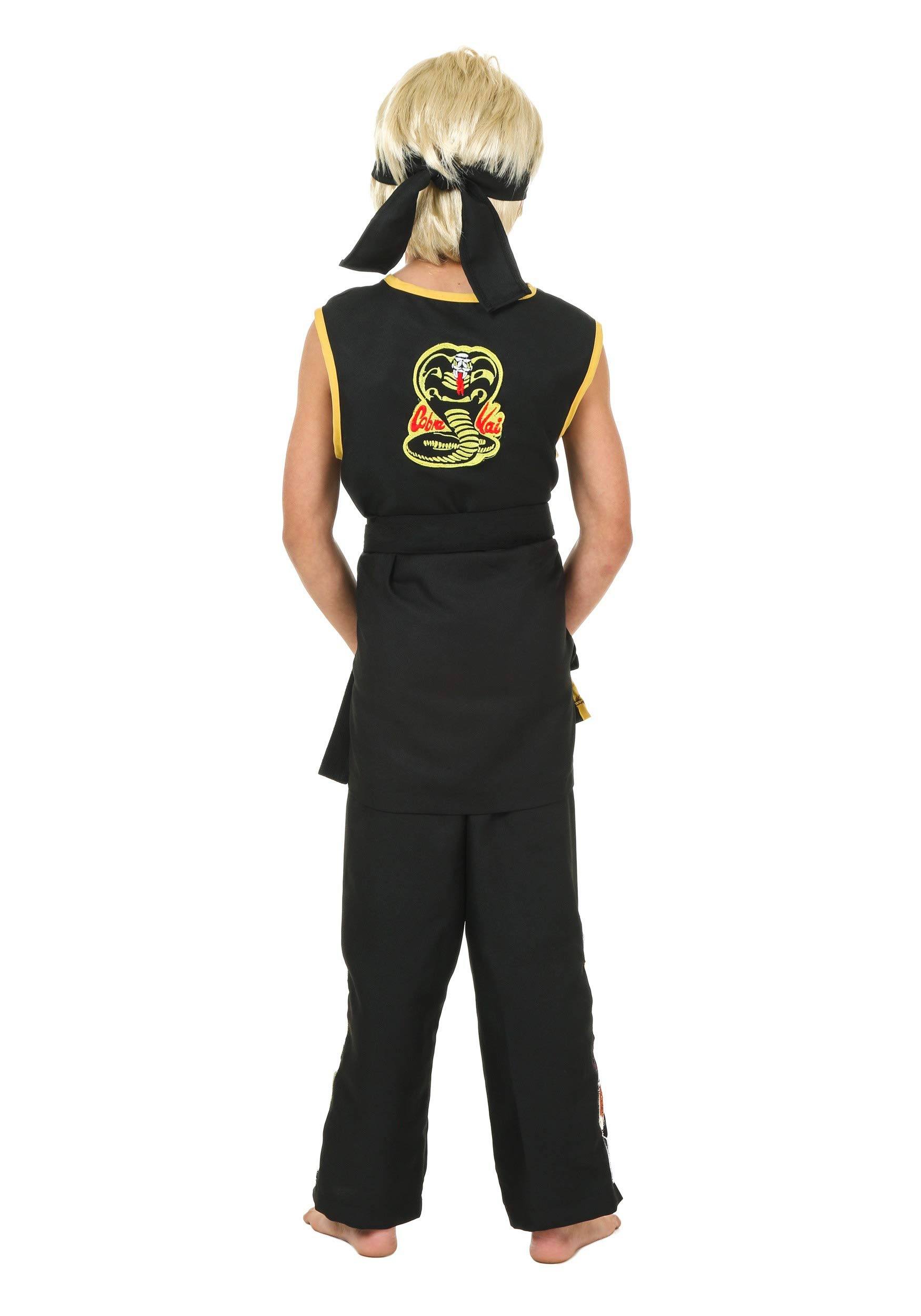 Kids Black Cobra Kai Costume Boys, Sleeveless Karate Gi Uniform Halloween Outfit X-Large