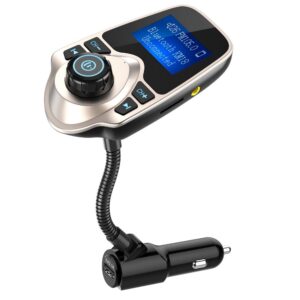 nulaxy bluetooth car fm transmitter audio adapter receiver wireless handsfree voltmeter car kit tf card aux 1.44 display - km18 golden