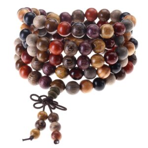 top plaza unisex 108 natural wood 6mm 8mm beads bracelet buddhist rosary mala necklace(8mm sandalwood duobao)