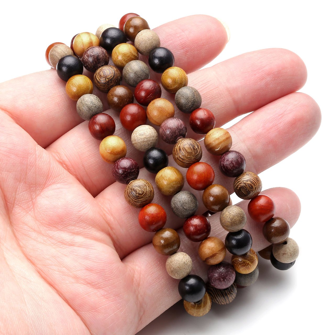 Top Plaza Unisex 108 Natural Wood 6mm 8mm Beads Bracelet Buddhist Rosary Mala Necklace(8mm Sandalwood Duobao)