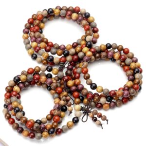 Top Plaza Unisex 108 Natural Wood 6mm 8mm Beads Bracelet Buddhist Rosary Mala Necklace(8mm Sandalwood Duobao)