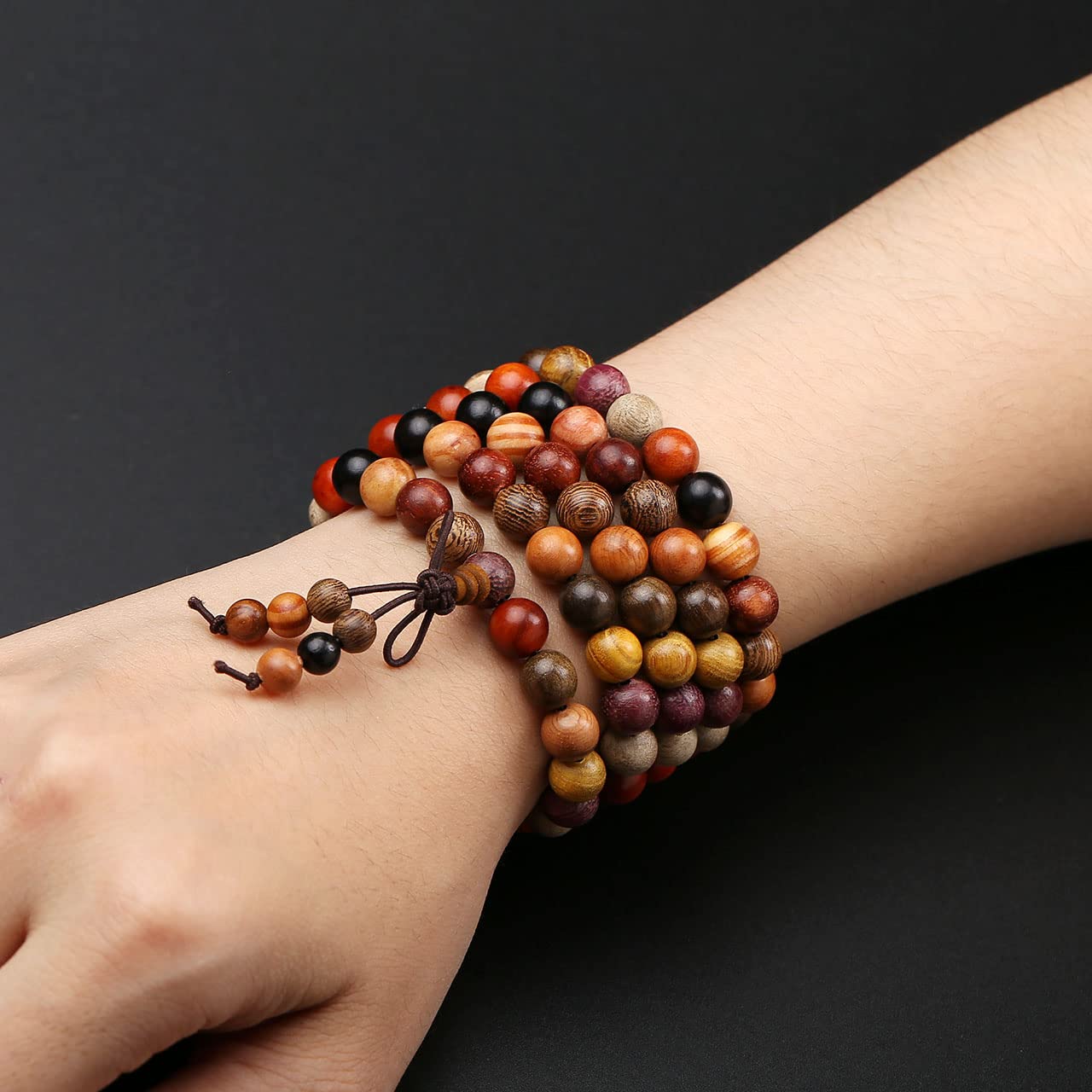 Top Plaza Unisex 108 Natural Wood 6mm 8mm Beads Bracelet Buddhist Rosary Mala Necklace(8mm Sandalwood Duobao)