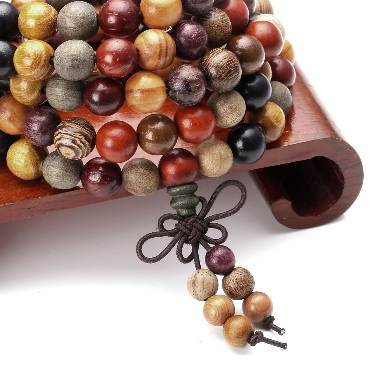 Top Plaza Unisex 108 Natural Wood 6mm 8mm Beads Bracelet Buddhist Rosary Mala Necklace(8mm Sandalwood Duobao)