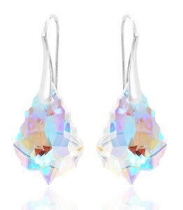 royal crystals "made with imitation of crystals" 925 sterling silver iridescent clear blue aurora borealis earrings