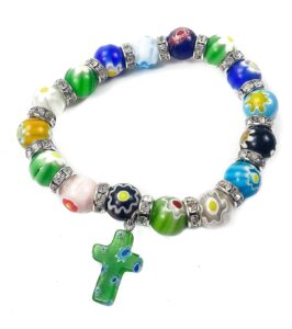 nazareth store colorful agate stone flower beads bracelet with hanging genuine cross spiritual religious gifts for women and men