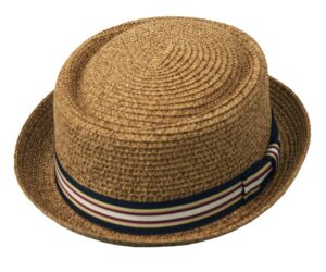 men's fancy summer straw pork pie derby fedora upturn brim hat (large-xlarge, toast)