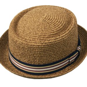 Men's Fancy Summer Straw Pork Pie Derby Fedora Upturn Brim Hat (Large-XLarge, Toast)