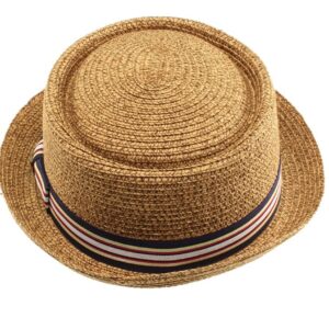 Men's Fancy Summer Straw Pork Pie Derby Fedora Upturn Brim Hat (Large-XLarge, Toast)