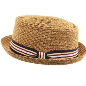 Men's Fancy Summer Straw Pork Pie Derby Fedora Upturn Brim Hat (Large-XLarge, Toast)