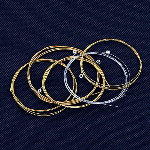 Acoustic Guitar Strings Nickel Alloy Strings Set, 6 Guitar Stings, E-010, B-013, G-023, D-030, A-036, E-046, Clear and Gold