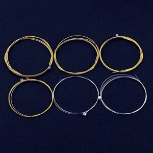 Acoustic Guitar Strings Nickel Alloy Strings Set, 6 Guitar Stings, E-010, B-013, G-023, D-030, A-036, E-046, Clear and Gold