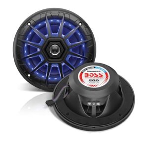 boss audio systems mrgb65b 6.5 inch marine boat stereo speakers - 200 watts (per pair), coaxial, 2 way, full range, 4 ohms, multi-color illumination, weatherproof, sold in pairs